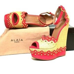 Alaia | Shoes | Alaia Beige Studded Pink Suede Platform Wedges | Poshmark